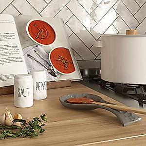 Barnyard Designs Ceramic Spoon Rest for Kitchen Counter or Stove Top, Decorative Cooking Utensil or Spatula Holder, Farmhouse Kitchen Decor, Grey, 9.25" x 4"