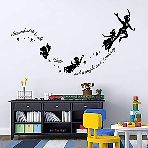 Wallpark Peter Pan Characters Wall Decals Quotes Inspirational Words Removable Wall Sticker, Children Kids Baby Home Room Nursery DIY Decorative Adhesive Art Wall Mural