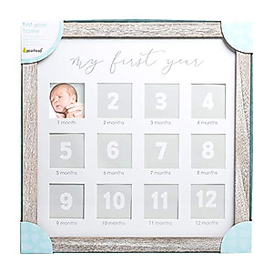 Pearhead My First Year Photo Moments Baby Keepsake Frame, Baby’s First Year Photo Frame, Father’s Day Accessory, Gender-Neutral Baby Milestone Nursery Décor, Rustic