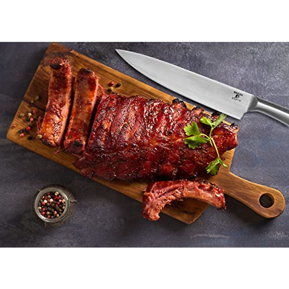 Professional Kitchen Knife Chef Set, Knife Set With Block, Kitchen Knife Set Stainless Steel Scratch Resistant And Rust Proof, Black Knife Block By Moss & Stone. (6 piece)