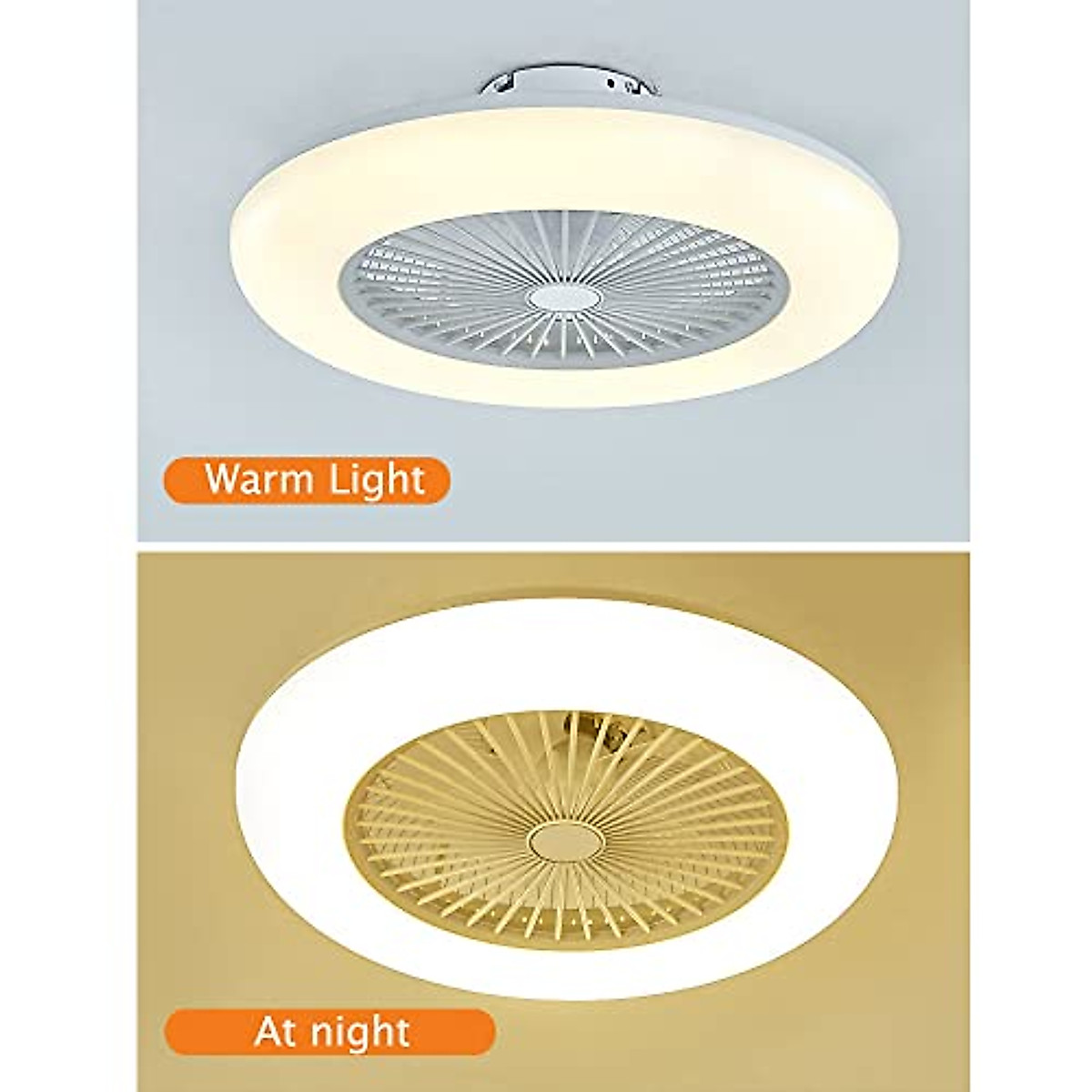 Modern Ceiling Fan with Lights,Adjustable Speed,Remote Control, 22 inch Invisible Acrylic Dimmable Lighting Fan Chandelier for Bedrooms Workout Room in White