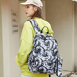 Joyfulife Girls Backpacks, Tie Dye Backpack for Girls Kids Bookbags School Backpack with Lunch Box (Tie Dye Black)