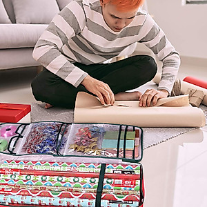 Primode Christmas Gift Wrap Organizer | Wrapping Paper Storage Container Box (37” x 14” x 4”) Constructed of Durable 600D Oxford Material (Black)