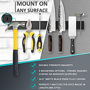 Knife Magnetic Strip For Fridge or Wall Plus 2 x Extra Large Magnetic Refrigerator Shelf. Commercial Strength Magnetic Knife Holder and Magnetic Kitchen Shelf. Magnetic Knife Strip and Shelves