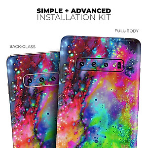 DesignSkinz Neon Splatter Universe Protective Vinyl Decal Wrap Skin Cover Compatible with The Samsung Galaxy S20 (Screen Trim & Back Glass Skin)