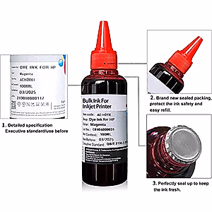 AYMSous Ink Refill Kit for HP 60 61 63 64 65 902 932 952 950 951 564 Refillable Ink Cartridge for HP Envy 4500 4520 5643 OfficeJet 6500a 6500 6000(6x100ML 3 Black, 1 Cyan. 1 Magenta, 1 Yellow)