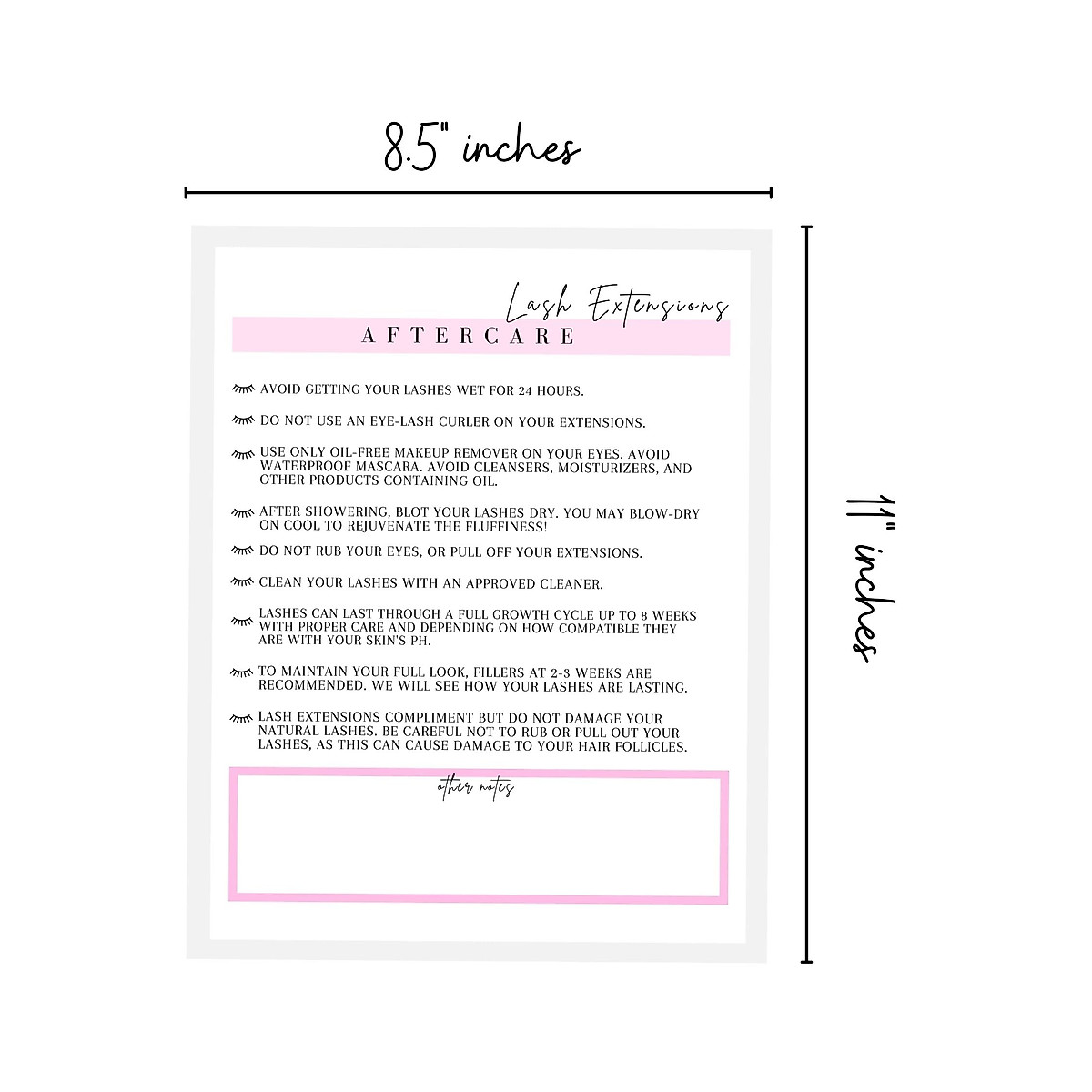 Lash Extension Eyelash Consent, Intake, Aftercare forms with Mapping length curl application style | 75 Pack | 25 of each Consent, Intake, Aftercare, and Design Forms for Lash Artists | 8.5 x 11 inch
