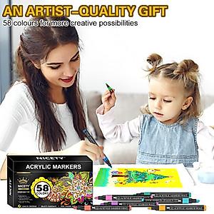 NICETY 58 Colors Acrylic Paint Pens Paint Markers, 3mm Medium Tip Point Acrylic Paint Pens for Rock Painting, Canvas, Wood, Ceramic, Glass, Stone, Fabric, DIY Crafts & Art Supplies
