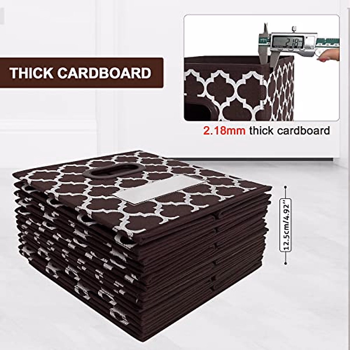 12 inch Cube Storage Organizer Bins-Foldable Fabric storage Cubes Bin Container Box, Closet Organizer Shelf Nursery Drawer for Clothes,Home,Office, Bedroom Set of 6 Deep Coffee with White lantern