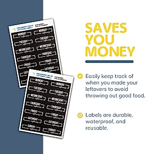 Reusable Food Labels for Food Containers -56 Static Cling Food Label Stickers for Refridgerator/Freezer Organization Fridge Storage Kitchen Accessories Gadgets for Meal Prep Containers (B&W)