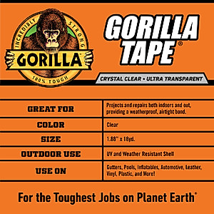 Gorilla Crystal Clear Repair Duct Tape, 1.88” x 18 yd, Clear, (Pack of 1)