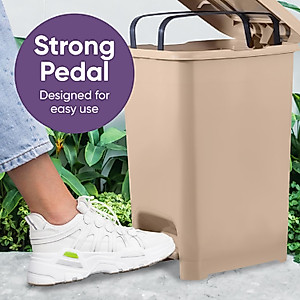 Superio Slim Step On Trash Can, Beige Waste Bin with Foot Pedal Lid 26 Liter, Kitchen, Under Desk, Office, Bedroom, Bathroom (2, 6.5 Gallon)