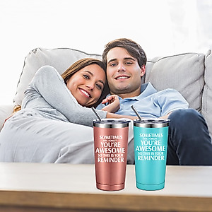 Sieral 4 Pcs Thank You Gifts, Inspirational Tumbler with Keychain Appreciation Gifts Inspirational Gifts for Women Men Coworker Friends Motivational Wine Tumbler 20 oz, Blue, Rose Gold