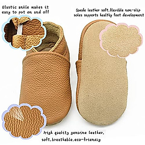 OWLOWLA Soft Sole Baby Shoes Leather Baby First Walking Crib Shoes Slip-on Baby Moccasins Infant Toddler Pre-Walker Shoes for Boy Girl(F-Ginger,6-12months)