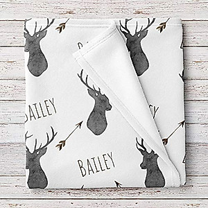 Lovable Gift Co Personalized Deer Fleece Baby Boys Blanket, Charcoal and Brown Print