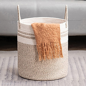 Brown Woven Rope Laundry Basket by TECHMILLY, 42L Baby Nursery Hamper for Clothes Blanket Storage, Large Tall Laundry Hamper for College Dorm, Bedroom, Living Room