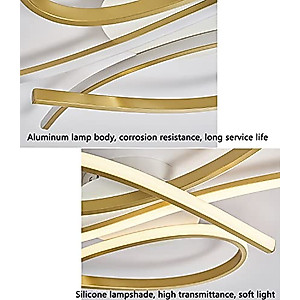 MayNuo Led Ceiling Light Gold Dimmable Living Room Lamp Chic Fashion Design Dining Table Lamps Modern Ceiling Lamp with Remote Control for Bedroom, Kitchen, Dining Room, 68Watt, L100Cm (Gold)