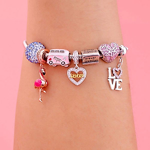 2 Tone Sister Love Heart Charms for Women - 925 Sterling Silver Big/Little Sis Pendant Goddess Beads - fits Pandora Mothers Day Bracelet, Gifts for Birthday/Christmas/Sister in Law