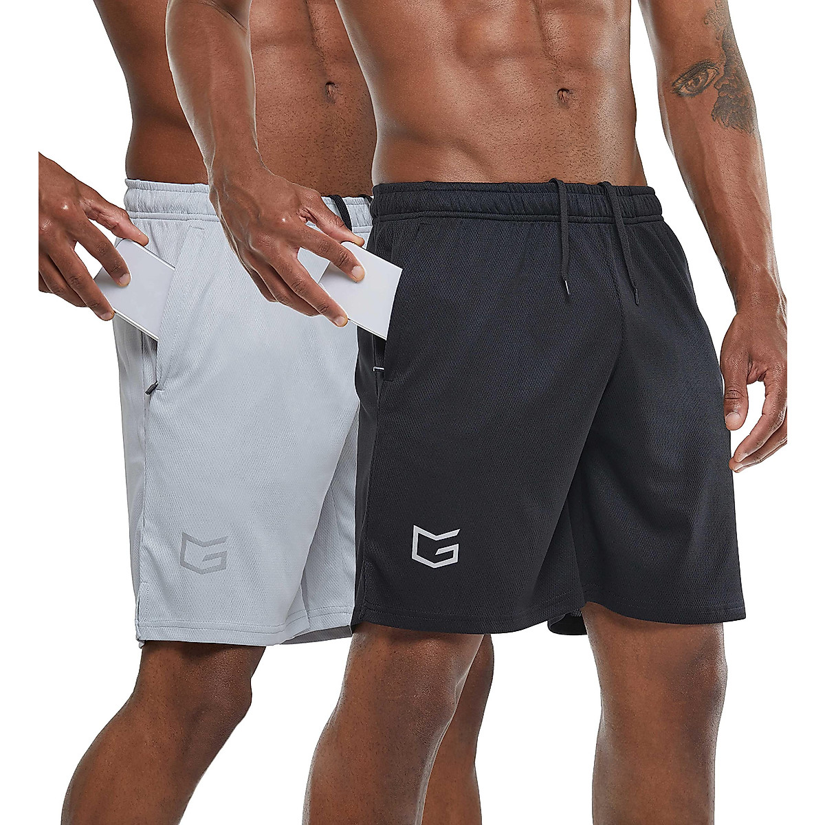 G Gradual Men's 7" Workout Running Shorts Quick Dry Lightweight Gym Shorts with Zip Pockets (2 Pack: Black/Gray Medium)