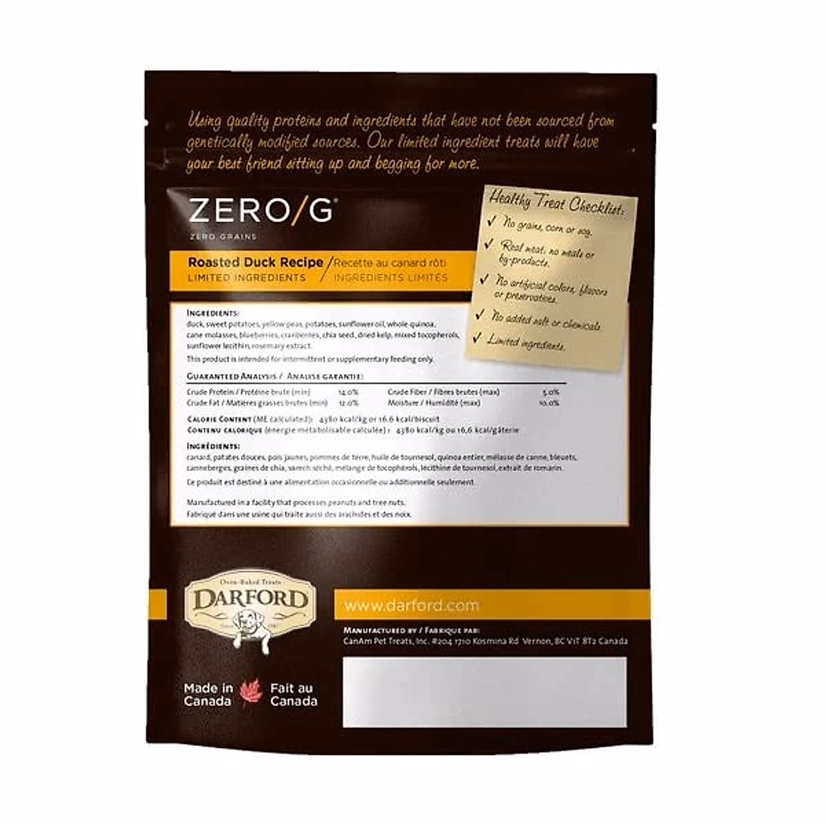 ZERO/G Dog Treat Roasted Duck Recipe Oven Baked Superfoods Zero Grain No Corn No Soy (36 OZ)