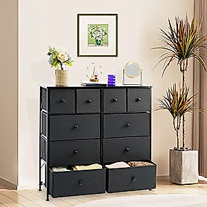 SENSWEET 10 Dresser for Bedroom, Big Fabric Dressers & Chests of Drawers for Living Room, Hallway/Nursery/Clothes Dresser with Steel Frame & Wood Top （Dark Grey