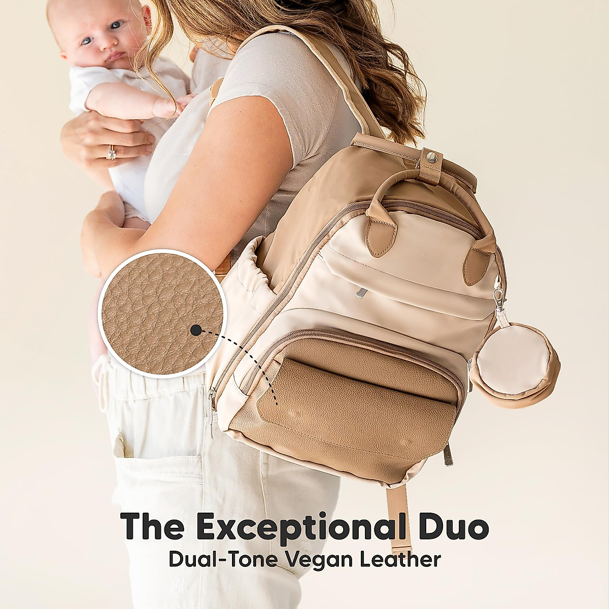 KeaBabies Diaper Bag Backpack - Multifunctional Travel Diaper Back Packs,Maternity Baby Changing Bags, Compact 12L Capacity, PU Leather,Waterproof, Unisex,Stylish Nappy Bag, Diaper Changing Pad(Latte)