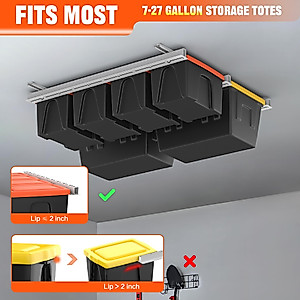 TORACK Garage Ceiling Bin Storage Rack, Overhead Tote Storage Rail System Heavy Duty Adjustable Tote Slide Garage Storage System(Black, Bins are not included)