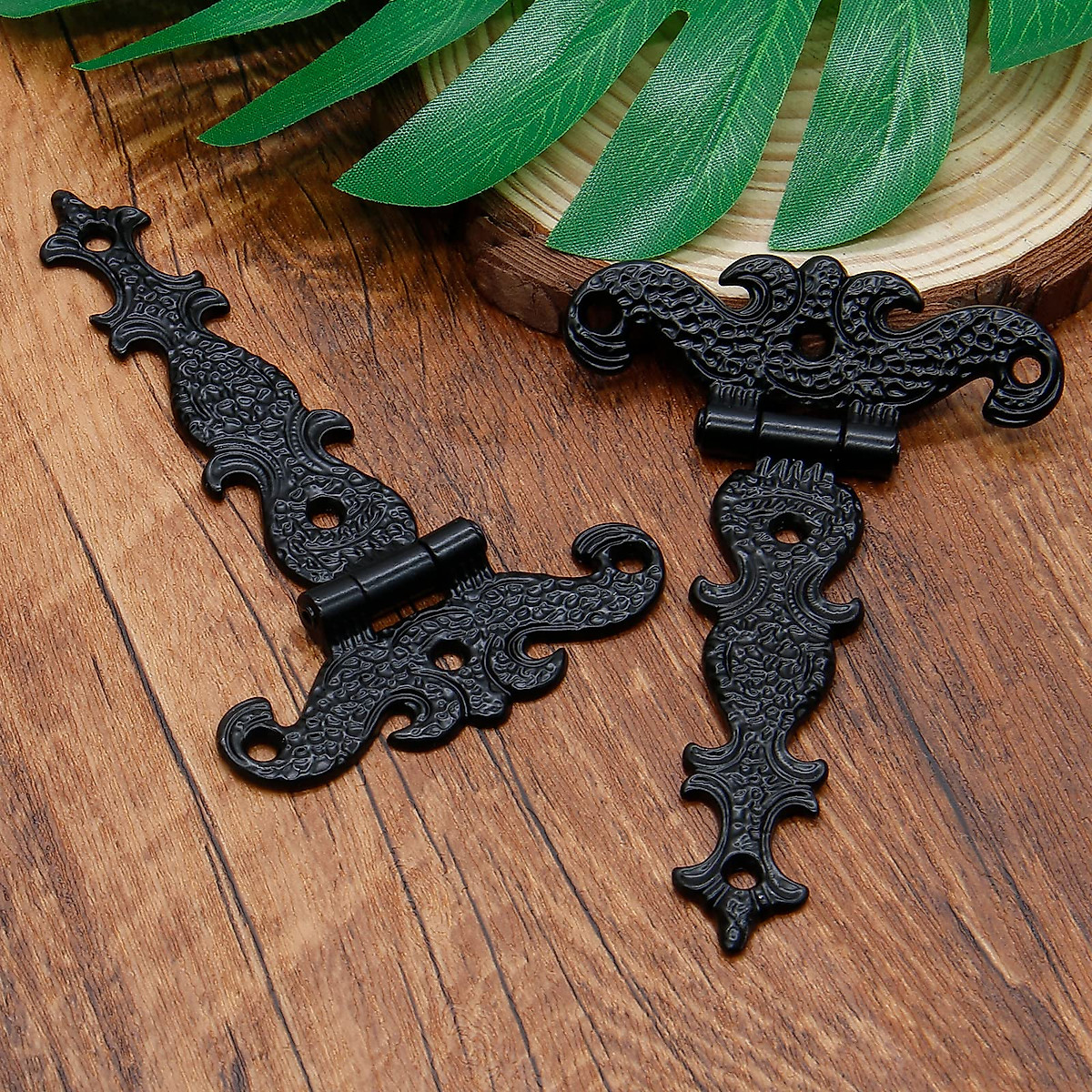 Cionyce 4Pcs Tee-Strap Hinges Heavy Duty Hinges Hardware Antique Black Decorative Hinges for Barn Door,Gate with Screws (4.33" *2.75")