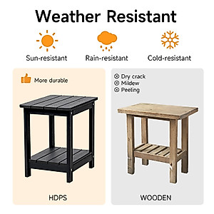 ONBRILL Adirondack Outdoor Side Table, Patio End Table with Storage, HDPS Weather Resistant for Patio, Pool, Porch, Garden, Black