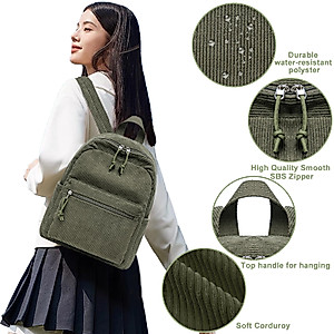 Bluboon Girls Mini Backpack Women Small Backpack Purse Teens Cute Casual School Bookbag(Corduroy Army Green)
