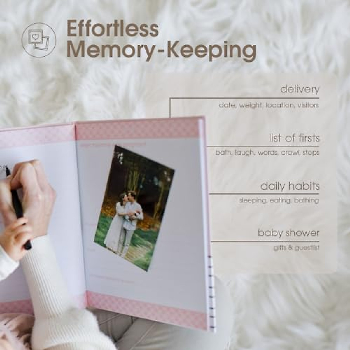 Pearhead Hello Baby First 5 Years Memory Book, Baby Girl Keepsake for New and Expectant Parents, Pregnancy And Milestone Journal, Pink