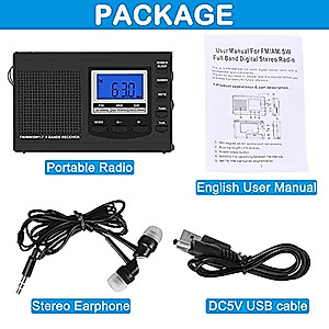 HanRongDa AM FM Shortwave Radio Portable with Excellent Reception and Backlit, Battery Operated Radios with Alarm Clock and Sleep Timer, Small Digital Tuner for Camping, Fishing, Traveling HRD-310