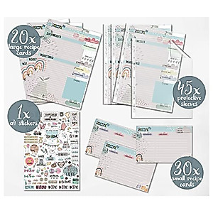 Balanchy Recipe Binder Refill Pages 30 4 x 6 Recipe cards, 20 x A4 Recipe Cards, 45 Page Protectors,1 Pc of A4 Stickers for 11 x 12 x 2.8 Inch 3 Ring Recipe Binder Kit