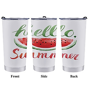 GemGam Cute Watermelon Watercolor Insulated Tumbler with Lid Stainless Steel Travel Mug 20oz Coffee Mug Spill Proof Hello Summer Double Wall Vacuum Insulated Water Bottle