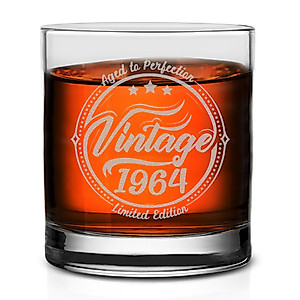 Veracco Aged to Perfection Vintage 1964 Limited Edition 60 Years Whiskey Glass Funny Birthday Gift For Someone Who Loves Drinking Bachelor Party Favors and Fabulous (Clear, Glass)