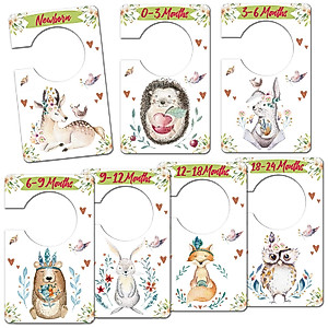 Baby Closet Size Dividers, Woodland Animal Clothes Organizer, Baby Closet Dividers from Newborn Infant to 24 Months, Baby Shower Set for Boys and Girls, 7 Pack.