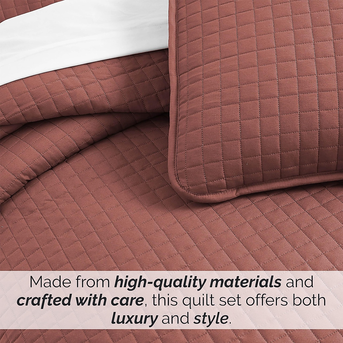 Southshore Fine Living, Inc. Twin XL Quilt Set with Pillow Sham, Quilted Twin Bedspread, Coverlet, Oversized Bed Quilt for Full Coverage, Soft and Comfy, Easy Care, Machine Washable, Marsala