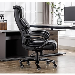 DYHOME Office Chair Black Leather Ergonomic High Back Big and Tall Executive Home Office Chair Comfortable Modern Computer Chair with Quiet Wheels Metal Base Managerial Chair
