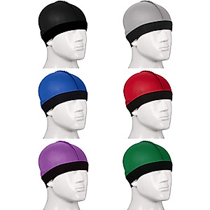 6 Pieces Silky Wave Caps for Men Kids 360 Wave Durag Cap Elastic Wave Velvet Hat (Black, Silver, Red, Green, Purple, Blue)