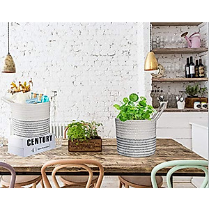 Wall Hanging Organizer Storage Basket with Free Wall Hooks,Small Cotton Rope Baskets for Baby Nursery and Home Décor,Set of 2