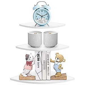 AYNEFY White Corner Wall Shelves,3 Piece Wall Mounted Floating Corner Shelf,Scalloped Floating Bookcase, Wall Display Rack Holder for Bathroom Bedroom Livingroom Kitchen Office (3pcs White)