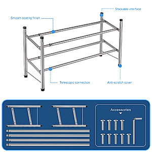 NiHome 2-Tier Expandable Shoe Rack - Lightweight, Stackable and Space-Saving Metal Organizer for 6-10 Pairs of Shoes - Ideal for Closet, Hallway, Entryway, Living Room, Bedroom (Silver)