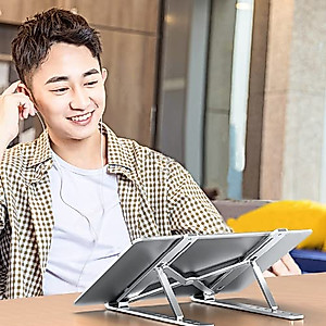 ChashenHa Laptop Stand, Laptop Stand for Desk Aluminum Alloy Adjustable Height Foldable Laptop Stand for MacBook Air/Pro, Samsung, Microsoft, Lenovo, Dell, iPad, Any Laptop(Silver)