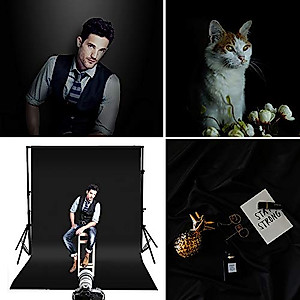 Hemmotop 5 x 6.5 ft Black Backdrop Background for Photography,100% Pure Muslin Collapsible Backdrop Background Screen for Photo Video Studio
