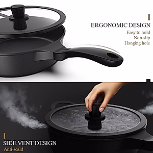 PRANZOELITE 11 Inch Nonstick Pan, Daily Cooking Pan, Deep frying pan with lid, non stick pan, sartenes para cocinar antiadherentes, Nonstick Skillet Pans, Fry pan with lid, Induction non stick pans