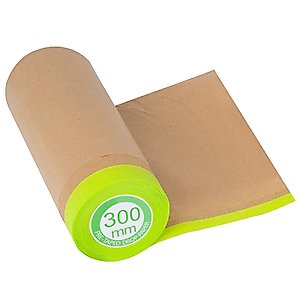 Pre-Taped Masking Paper for Painting - 12 inch x 50 feet Tape and Drape Painters Paper, Paint Adhesive Protective Paper Roll for Covering Skirting, Frames, Cars and Auto Body (1 Roll)