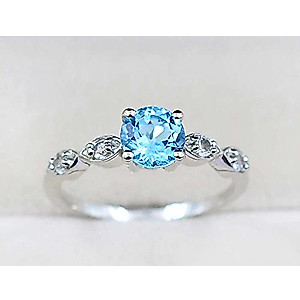 6 MM Round Cut Natural Swiss Blue Topaz Gemstone 925 Sterling Silver December Birthstone Solitaire Unisex Proposal Ring For Christmas Gift (Rose Gold Rhodium Plated Silver, 6)