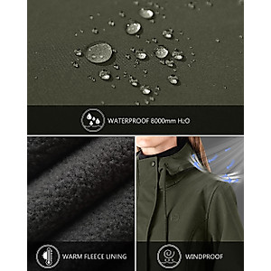 Outdoor Ventures Women's Lightweight Waterproof Fleece Lined Hooded Softshell Rain Jacket, Warm Windbreaker Long Coat