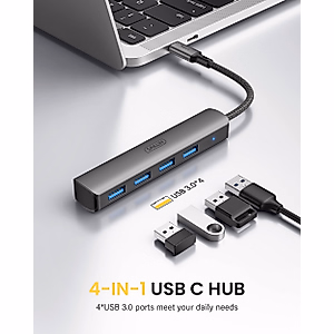 USB C to USB Hub 4 Ports, SAILLIN Aluminum Type C to USB Adapter with 4 USB 3.0 Ports, Thunderbolt 3 to USB 3.0 Multiport Adapter Compatible with MacBook Pro/Air, iPad Pro, XPS, Chromebook and More