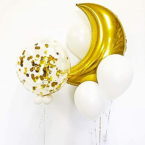 SBYURE 4 Pack 36" Large Moon Foil Balloons and 12 Pack 10" Gold Foil Star Balloons Mylar Balloon for Party Decoration Baby Shower Birthday Party Celebration,Gold,16 Pieces